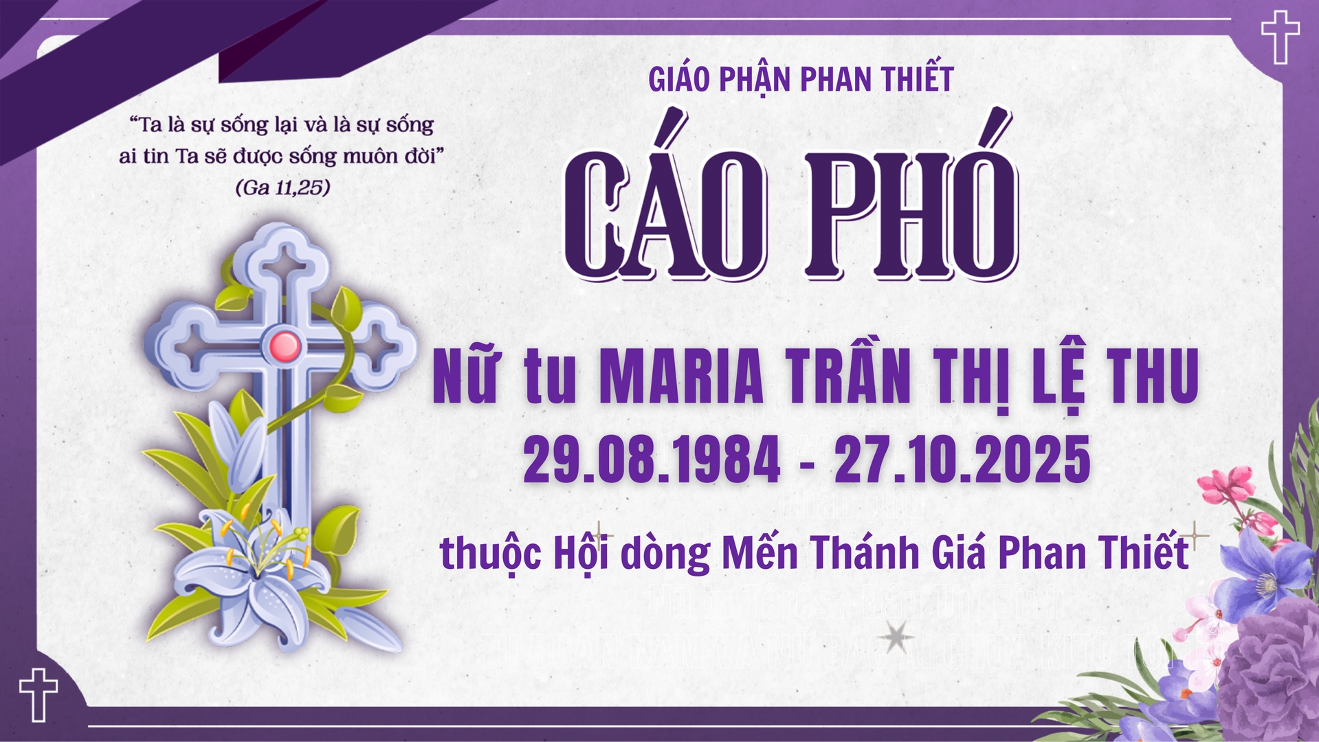 Cáo phó Nữ tu Maria Trần Thị Lệ Thu